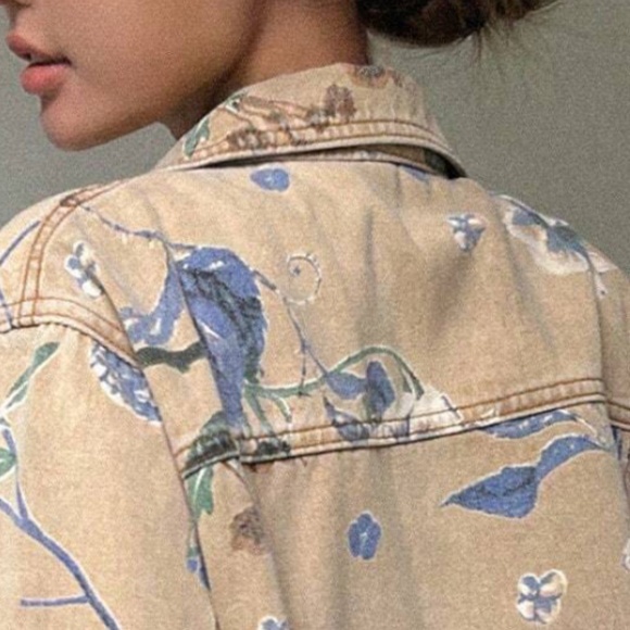 Jackets & Coats | Floral Print Button Down Denim Jean Jacket Shacket ...